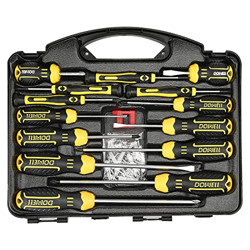 DOWELL Magnetic Screwdriver Set 16-Piece Slotted/Flat Phillips Precision Screwdriver Non-Slip Cushion Grip Magnetizer Repair Tool Kit for Repair Home Improvement Craft (16PC) HY090103