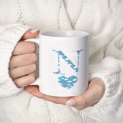 Valentine's Day Love Monogram Letter N Coffee Cup Love Heart Initials Letter Coffee Mug 11oz Custom Name Porcelain Cup Happy Valentine's Day Tea Mug Gift for Girlfriend Valentines Anniversary