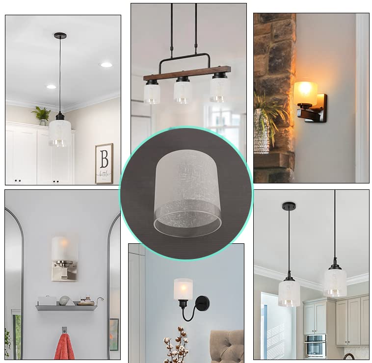 Anmire 2 Pack White Frosted Glass Lamp Shade, Cylinder Light Fixture Replacement Globe or Cover with 1-5/8-Inch Fitter for Pendant Light Chandelier Wall Sconce G0099
