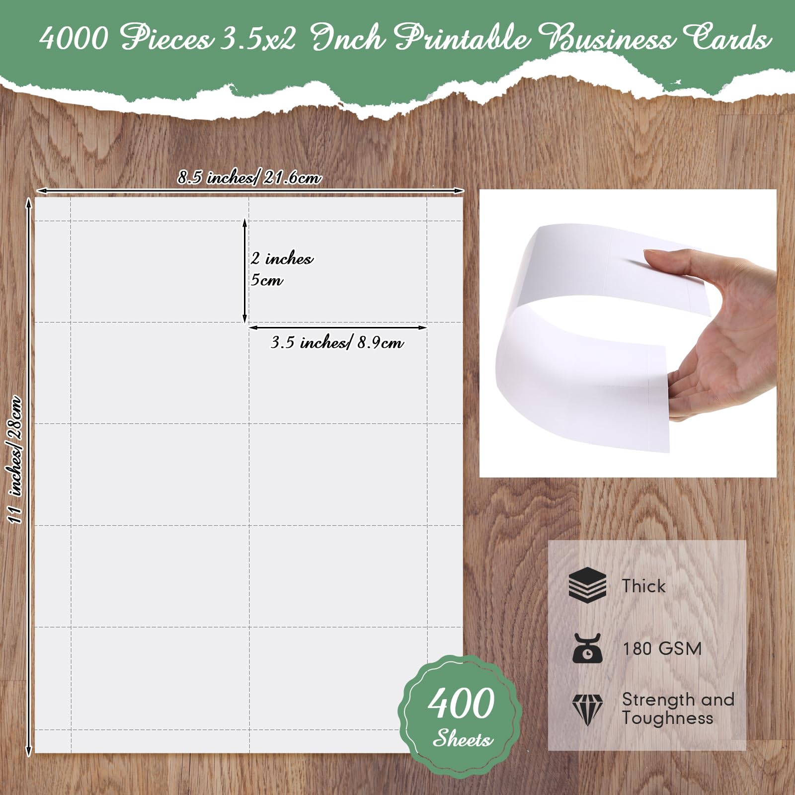 Outus 400 Sheets Printable Business Card Paper 4000 Pieces Blank Business Cards Perforated Double Sided Printing Business Card Stock for Laser Inkjet Printer, 3.5" x 2" (White)