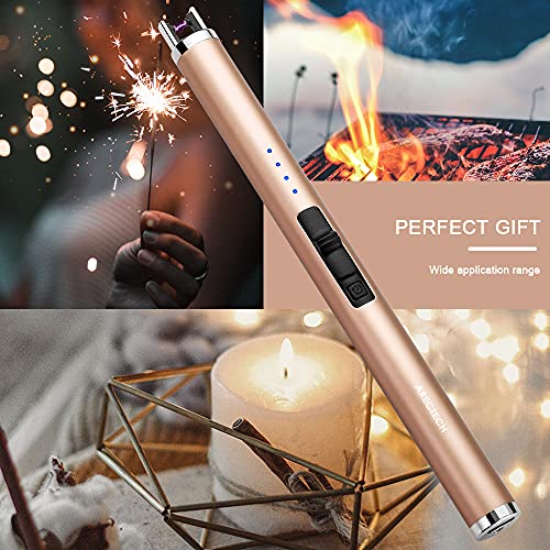 ARECTECH Lighter Rechargeable Lighter Electric Lighter Candle Lighter Arc Plasma Lighters for Candle Kitchen Camping Type-C Champagne Gold