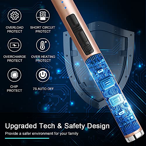 ARECTECH Lighter Rechargeable Lighter Electric Lighter Candle Lighter Arc Plasma Lighters for Candle Kitchen Camping Type-C Champagne Gold