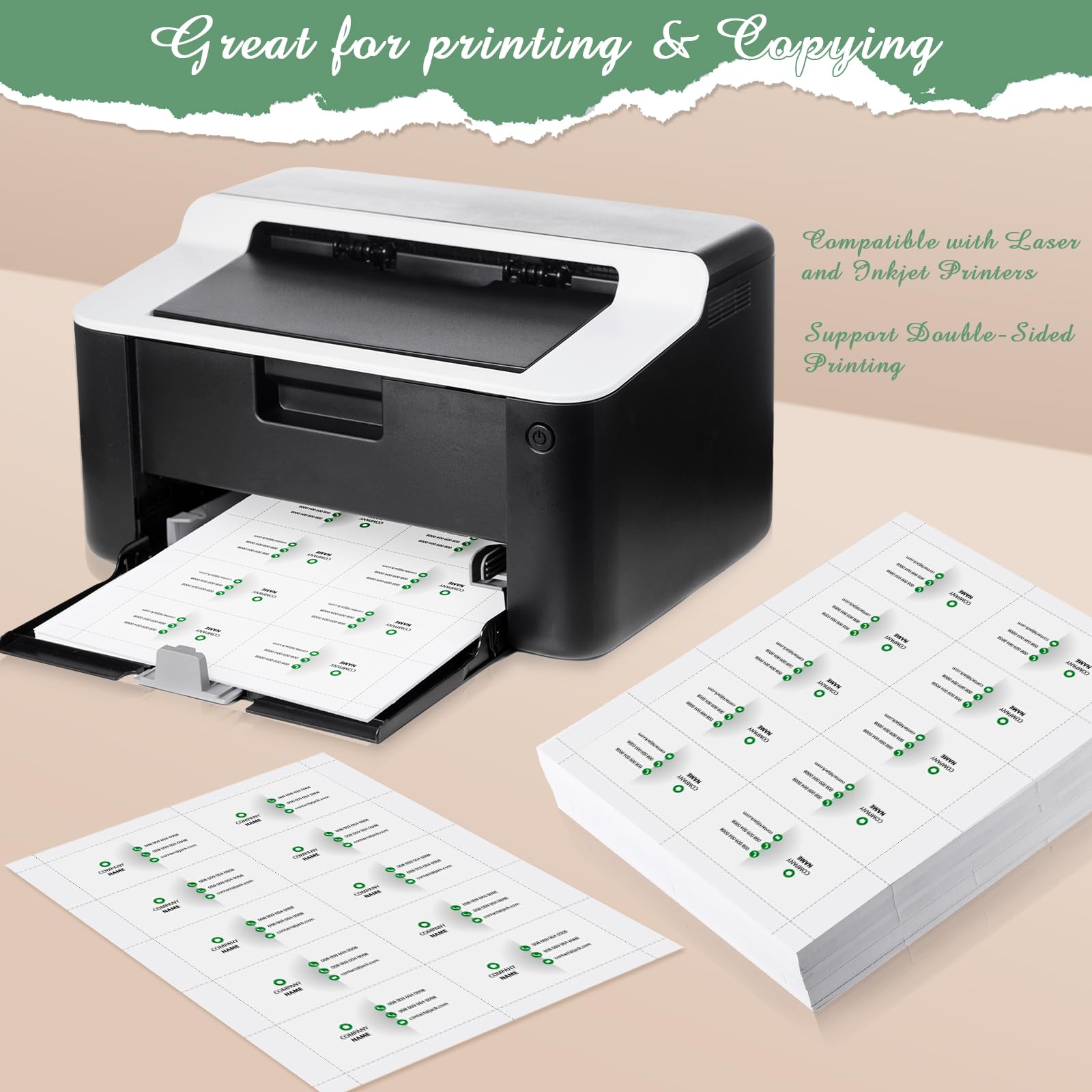 Outus 400 Sheets Printable Business Card Paper 4000 Pieces Blank Business Cards Perforated Double Sided Printing Business Card Stock for Laser Inkjet Printer, 3.5" x 2" (White)