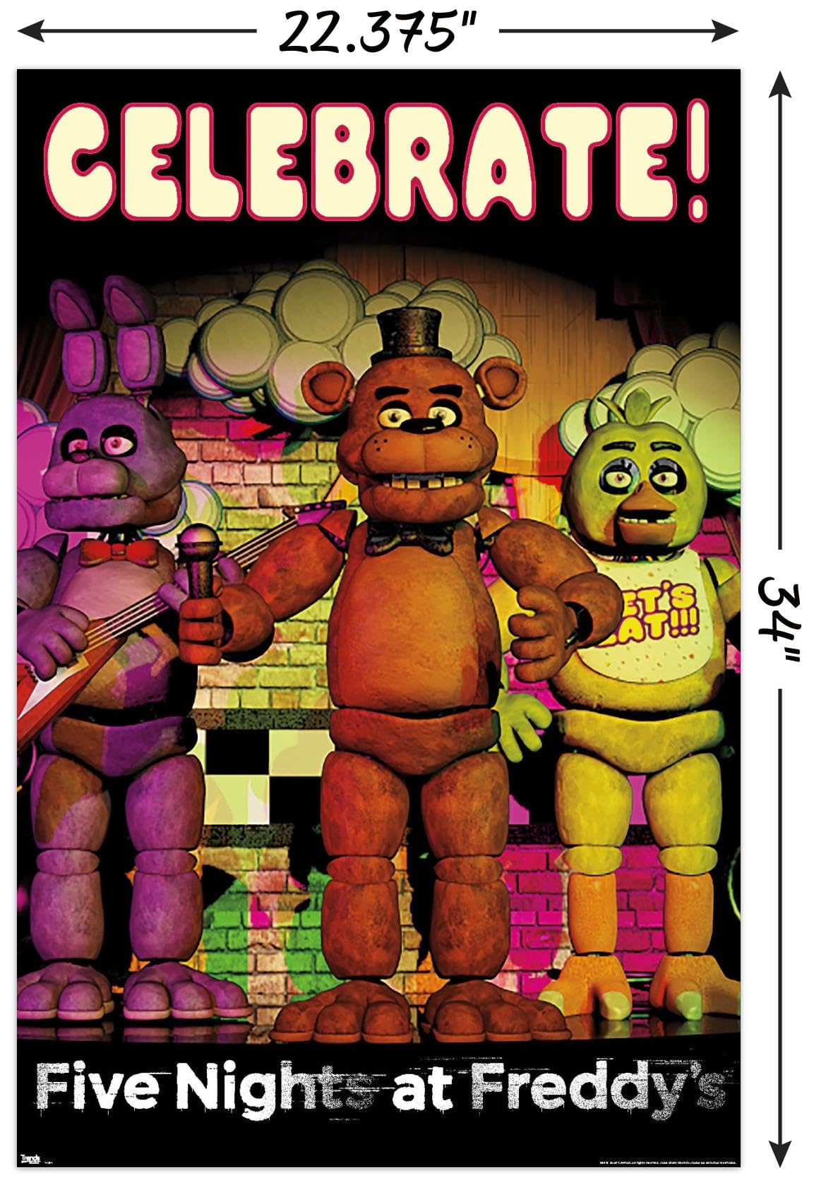 Five Nights at Freddy's - Celebrate Wall Poster, 22.37" x 34.00", Poster & Mount Bundle