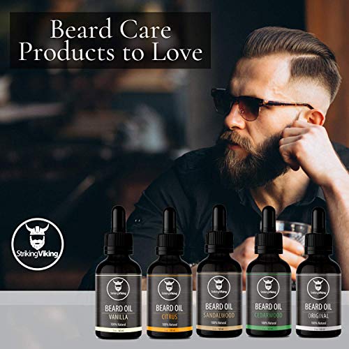 Striking Viking Vanilla Beard Oil (Large 2 oz.) - 100% Natural Beard Conditioner with Organic Argan and Jojoba Beard Oils with Vanilla Scent - Softens, Moisturizers, and Strengthens Beard Growth