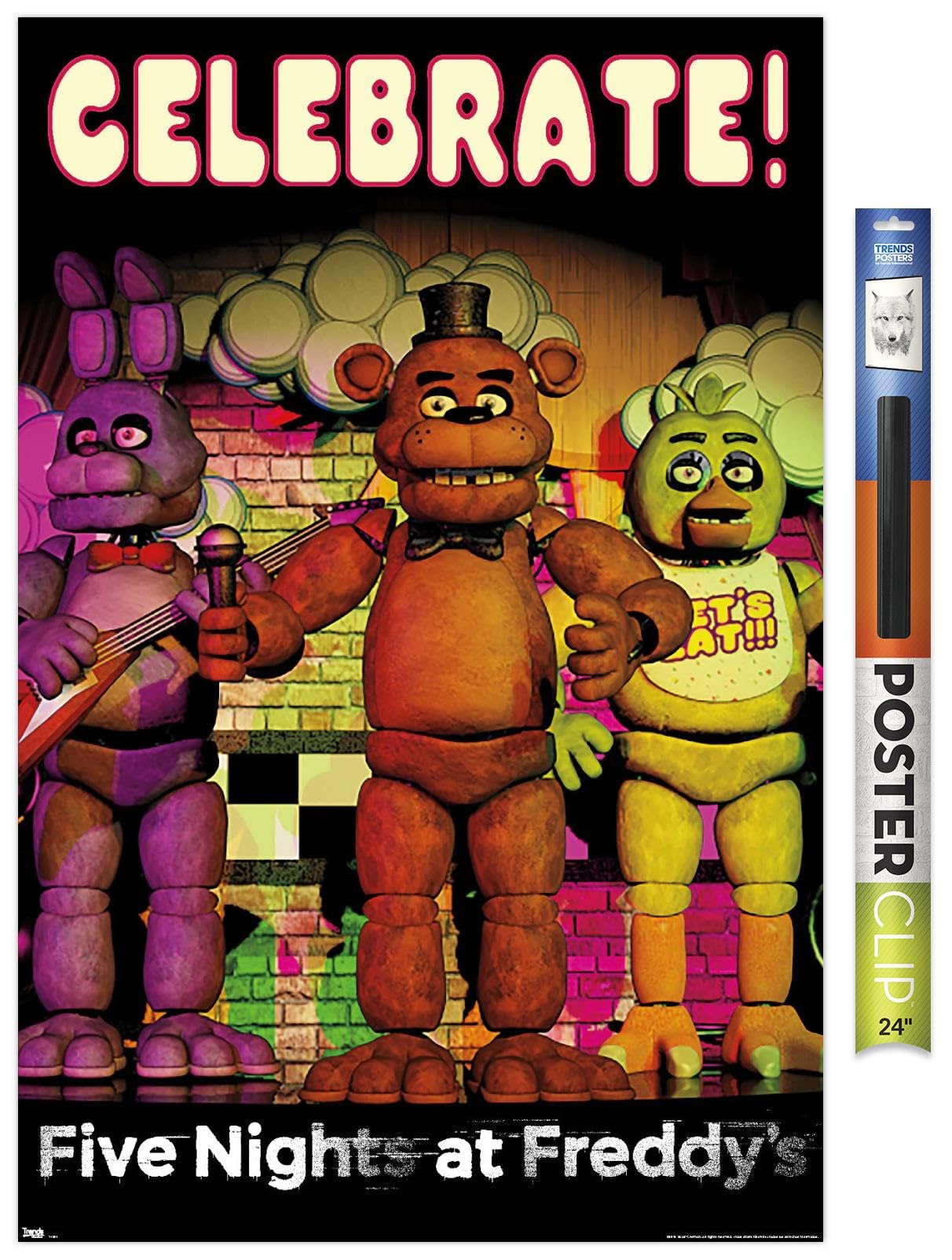 Five Nights at Freddy's - Celebrate Wall Poster, 22.37" x 34.00", Poster & Mount Bundle