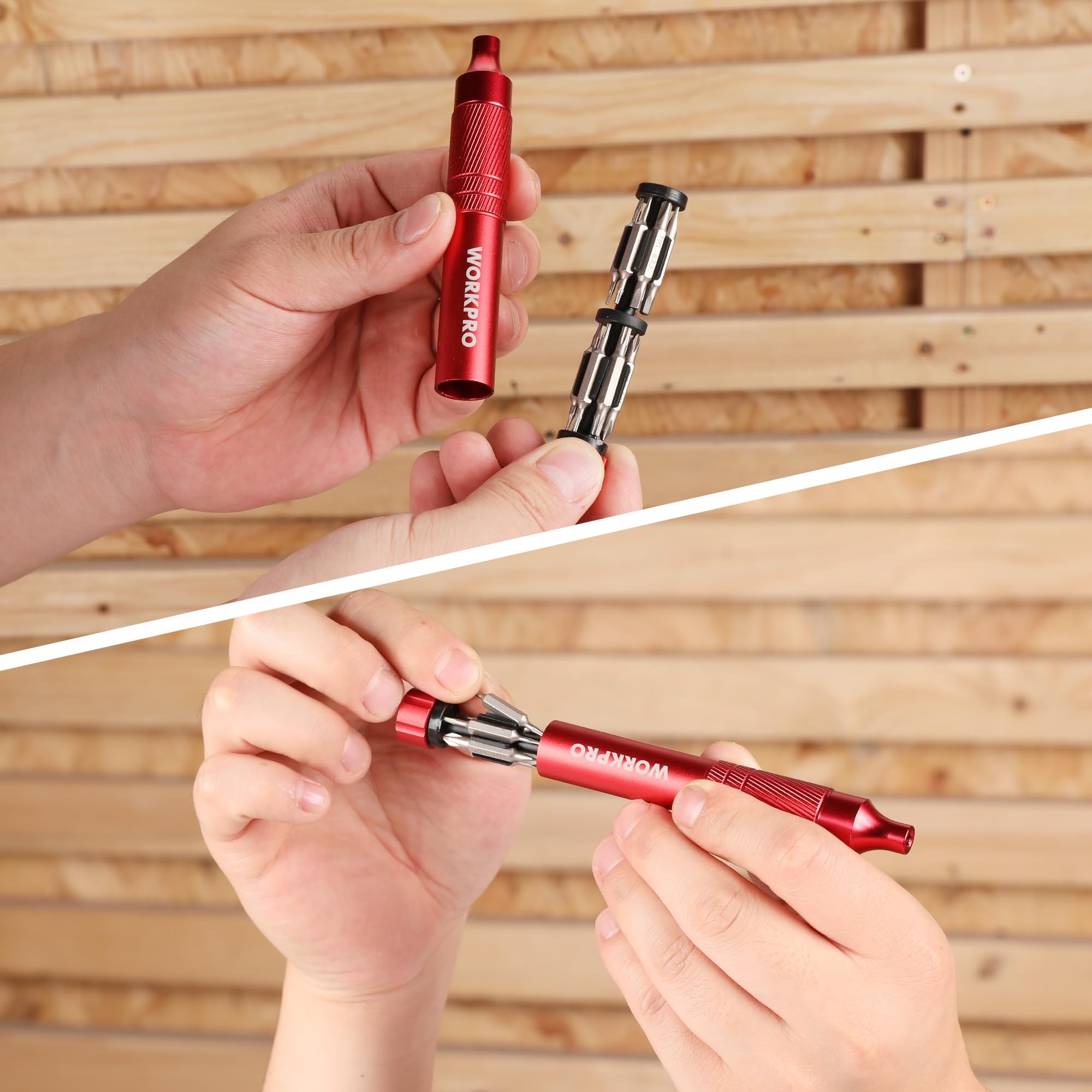WORKPRO 24-in-1 Precision Screwdriver Sets, Pen Style Manual Screwdriver, 24 pcs Tough S2 Steel Small Screwdriver Bits, Ideal for Eyeglass, Watch, Laptop, Phone, Jewelry and Electronic, Red