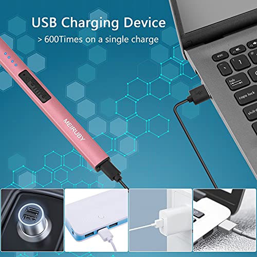 MEIRUBY Lighter Electric Lighter Candle Lighter Camping Lighter Rechargeable Lighter Lighter with Replace Case for Outdoors Family Use (Rose Gold)