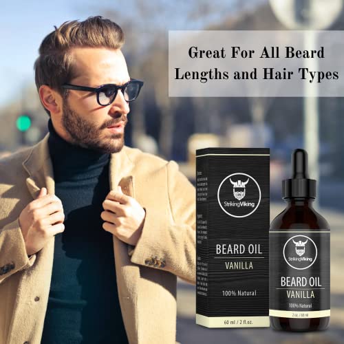 Striking Viking Vanilla Beard Oil (Large 2 oz.) - 100% Natural Beard Conditioner with Organic Argan and Jojoba Beard Oils with Vanilla Scent - Softens, Moisturizers, and Strengthens Beard Growth