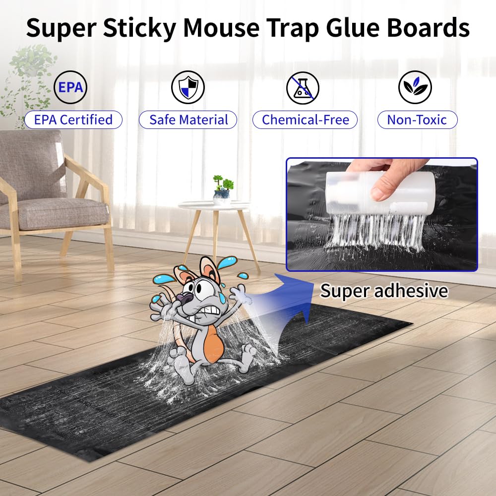 6 Pack Mixed Sizes Large Rat Traps, Heavy Duty Sticky Mouse Traps for House Indoor, Extra Strength Snake Traps for Mice Rat Snake Roach Lizard Spider Scorpion and Other Pests
