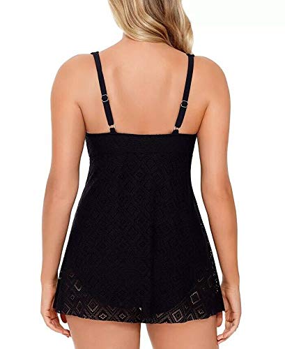 Swim Solutions Womens Flyaway V-Neck Tummy Control Swimdress Black 14