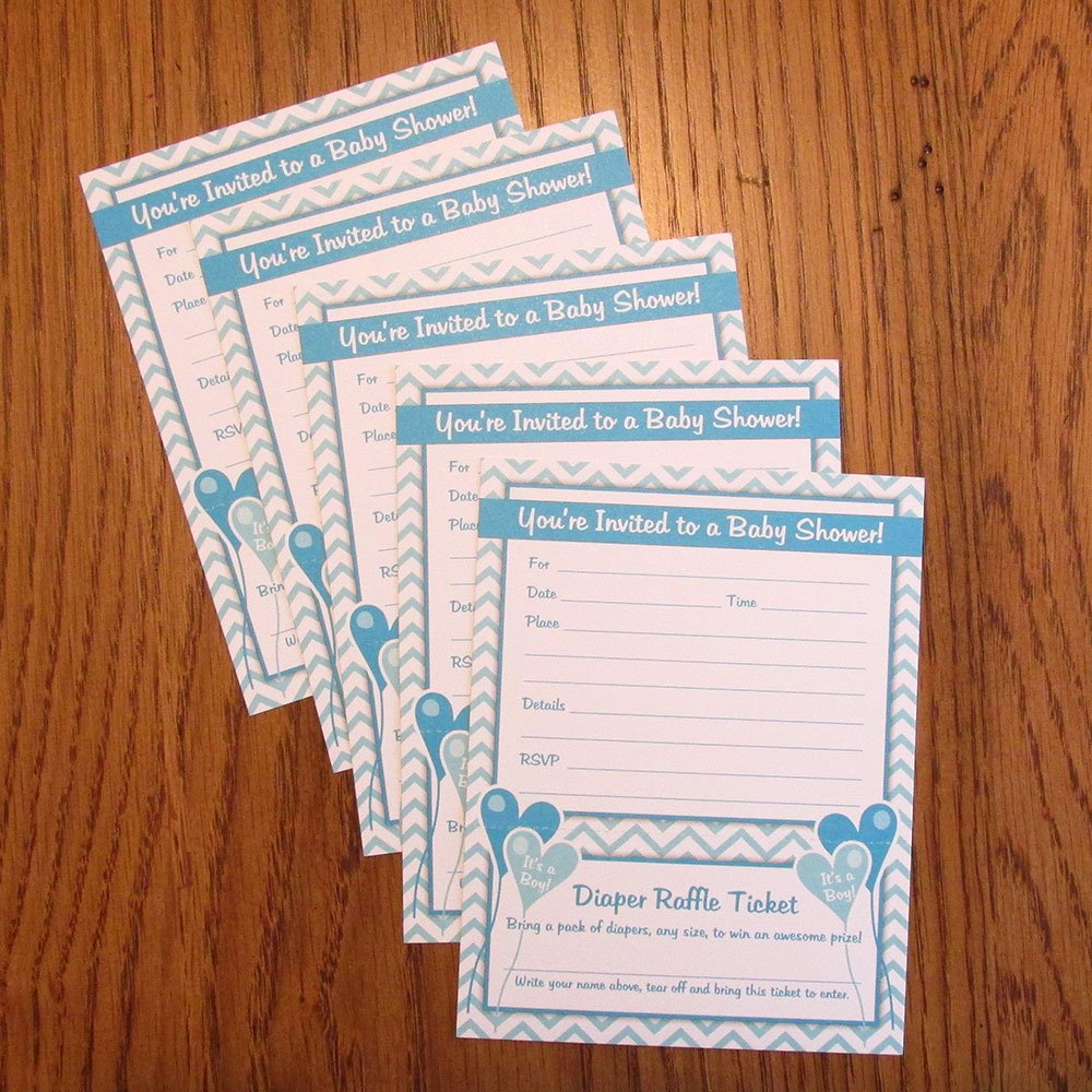 Artistic Media Design Boy Baby Shower Invitations with Diaper Raffle Ticket (Set of 25 with Envelopes)