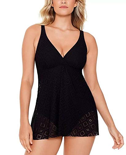 Swim Solutions Womens Flyaway V-Neck Tummy Control Swimdress Black 14