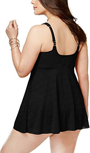 Swim Solutions Womens Flyaway V-Neck Tummy Control Swimdress Black 14