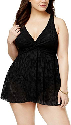 Swim Solutions Womens Flyaway V-Neck Tummy Control Swimdress Black 14