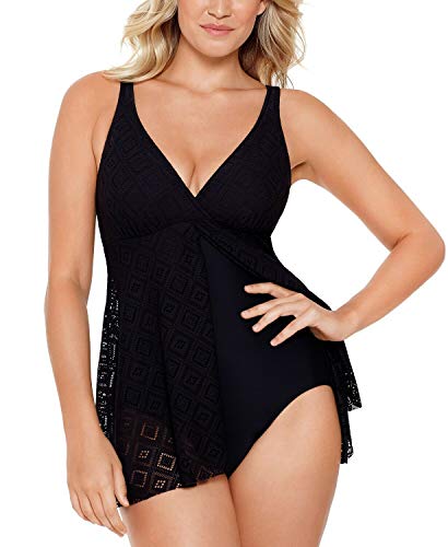 Swim Solutions Womens Flyaway V-Neck Tummy Control Swimdress Black 14