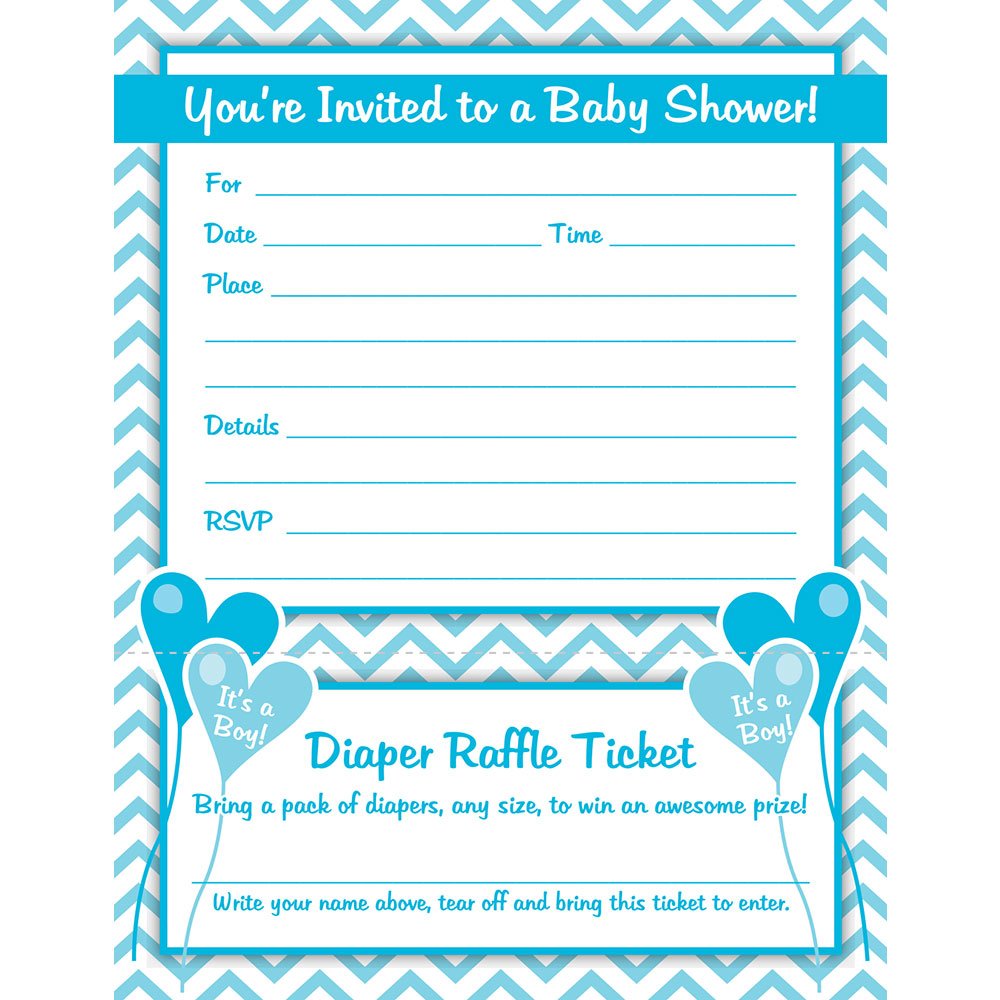 Artistic Media Design Boy Baby Shower Invitations with Diaper Raffle Ticket (Set of 25 with Envelopes)