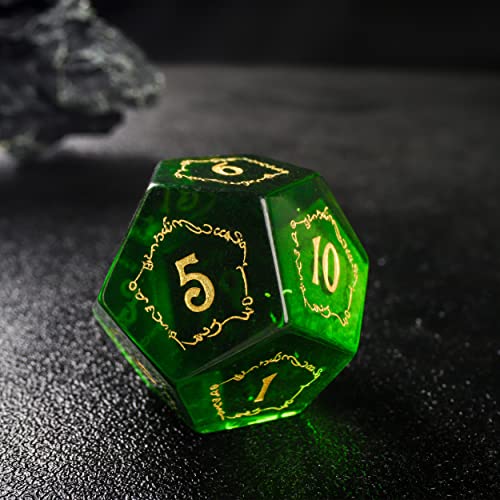 VVFOR Prism Rainbow Glass DND Dice Set Sharp Edge Polyhedral D&D dice for Role Playing Games Table Games D20 D6 D10 D12 D8 (Green Viking)