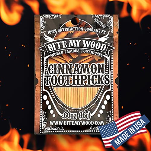 BiteMyWood Cinnamon Toothpicks For Adults Long Lasting Super Hot And Spicy Cinnamon Flavored Toothpicks Perfect For Someone Trying To Quit Smoking Lip Tingling Cinnamon Flavor (100 Picks)