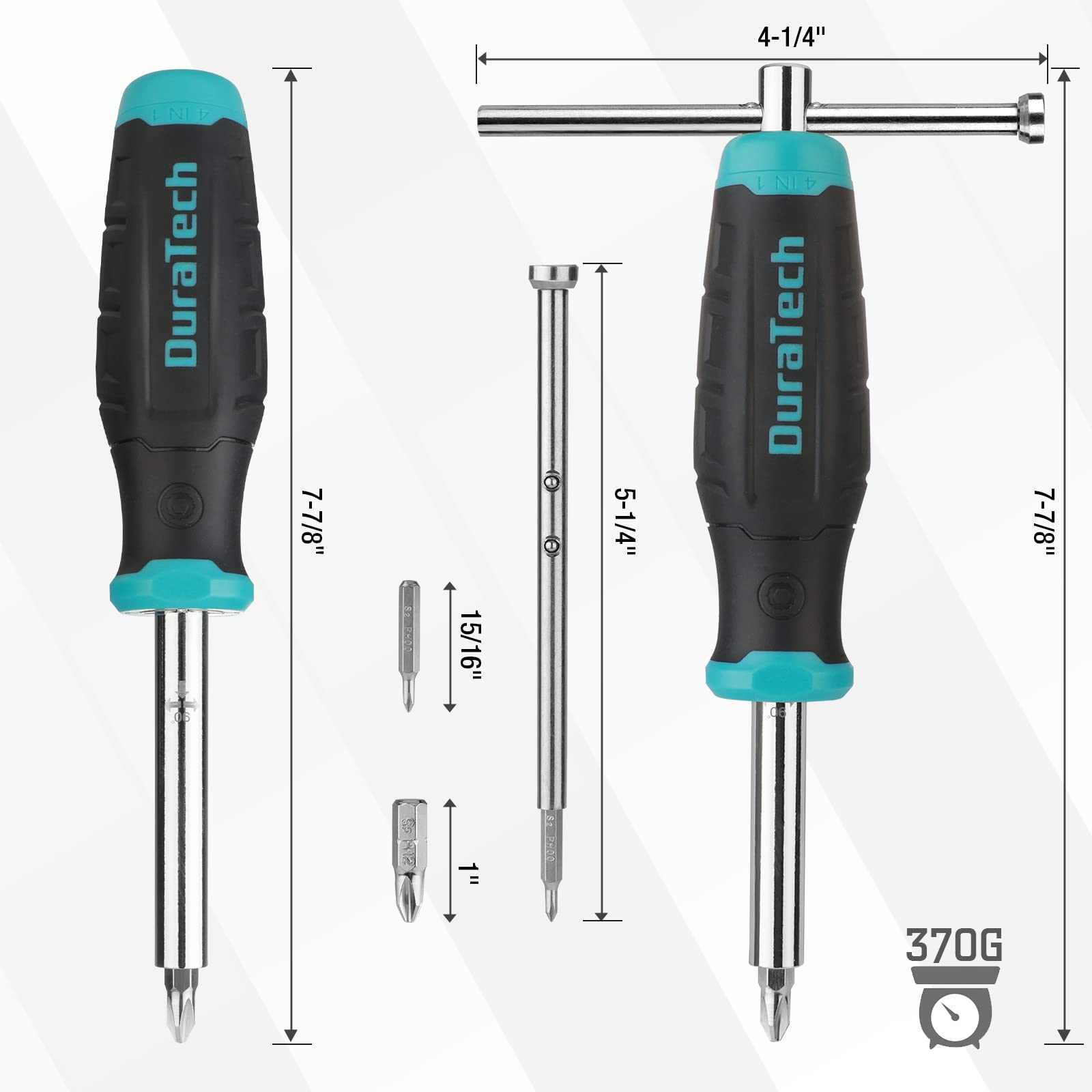 DURATECH Multi-bit Screwdriver Set, 18-in-1 Screwdriver with T-bar and Precision Screwdriver Stored in Shaft, Phillips/Slotted/Torx/Square, Professional All in One Tool Kit for Repairing