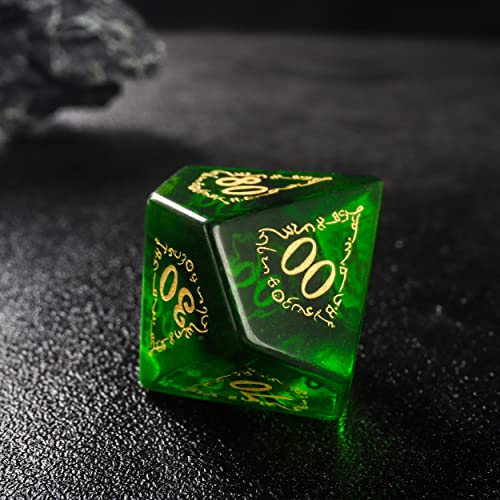 VVFOR Prism Rainbow Glass DND Dice Set Sharp Edge Polyhedral D&D dice for Role Playing Games Table Games D20 D6 D10 D12 D8 (Green Viking)
