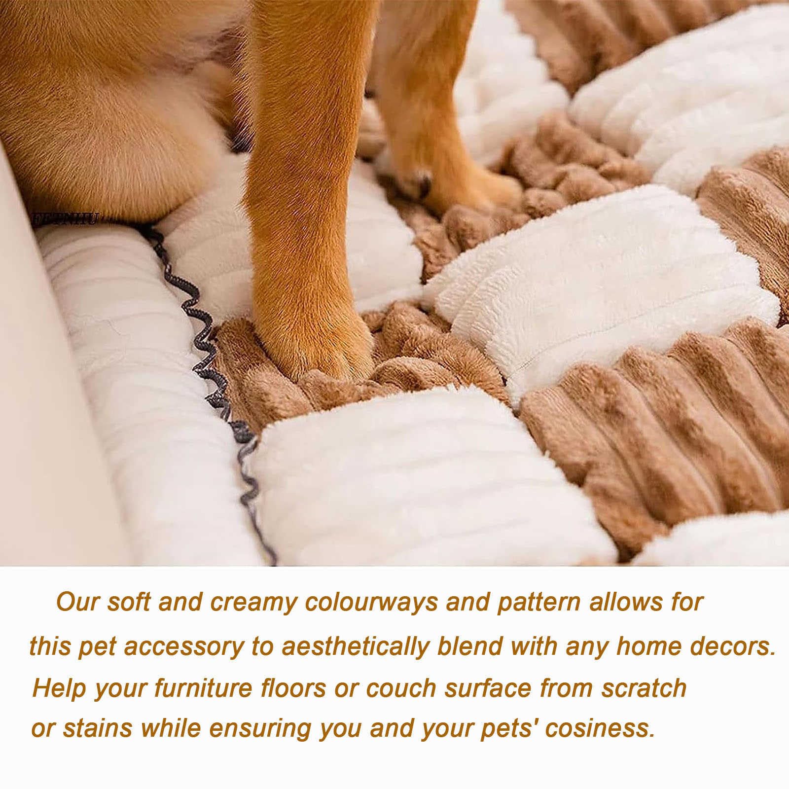 Funnyfuzzy Cream-Coloured Large Plaid Square Pet Mat Bed Couch Cover - Premium Cotton, Cozy Dog Couch Cover - Cream, Funny Fuzzy Pet Accessories