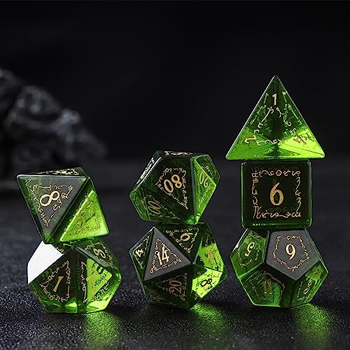 VVFOR Prism Rainbow Glass DND Dice Set Sharp Edge Polyhedral D&D dice for Role Playing Games Table Games D20 D6 D10 D12 D8 (Green Viking)