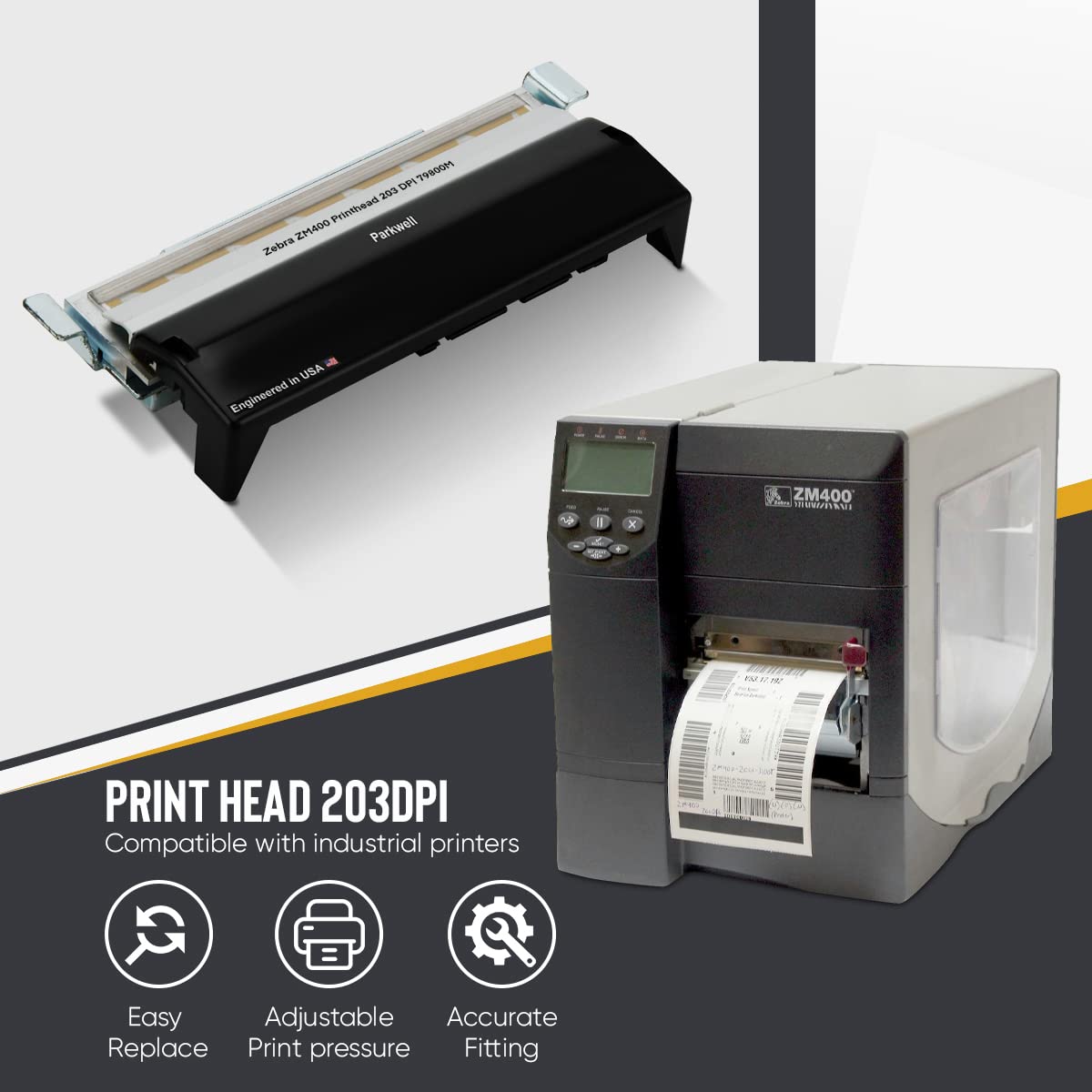 Parkwell Compatible Zebra ZM400 Printhead 79800M 203 DPI Compatible
