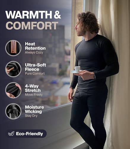 Thermajohn Long Johns Thermal Underwear for Men Fleece Lined Base Layer Set for Cold Weather (Small, Charcoal)