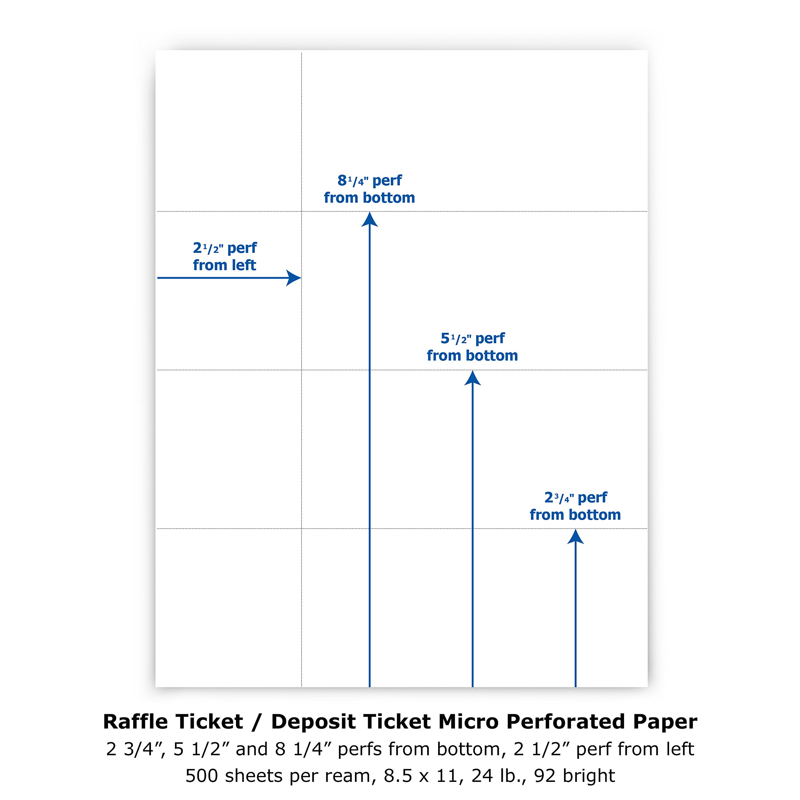 DocuGard Perforated Paper for Deposit Tickets, Raffle Tickets, and More, Tear-Away Stubs, 8.5 x 11, 24 lb, 4 Perfs, 500 Sheets, White (04289-1)