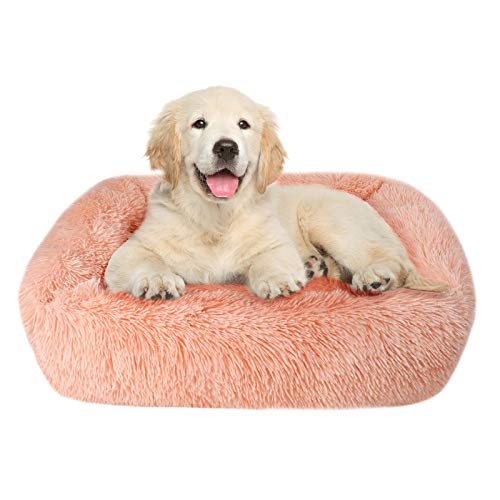 Lucky Monet Dog Beds for Small Dogs 21.7" x 17.7", Fluffy Calming Dog Cat Bed Washable Dog Beds with Sides Soft Dog Crate Bed for Sleeping (S, Pink)