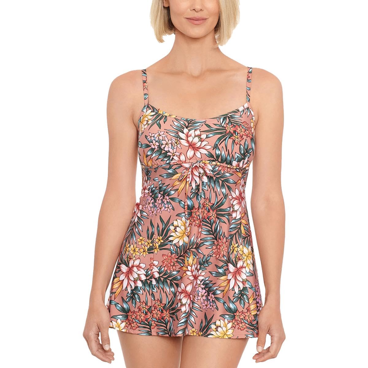 Swim Solutions Women's Tummy-Control Empire-Waist Swimdress (Rose Pink, 8)