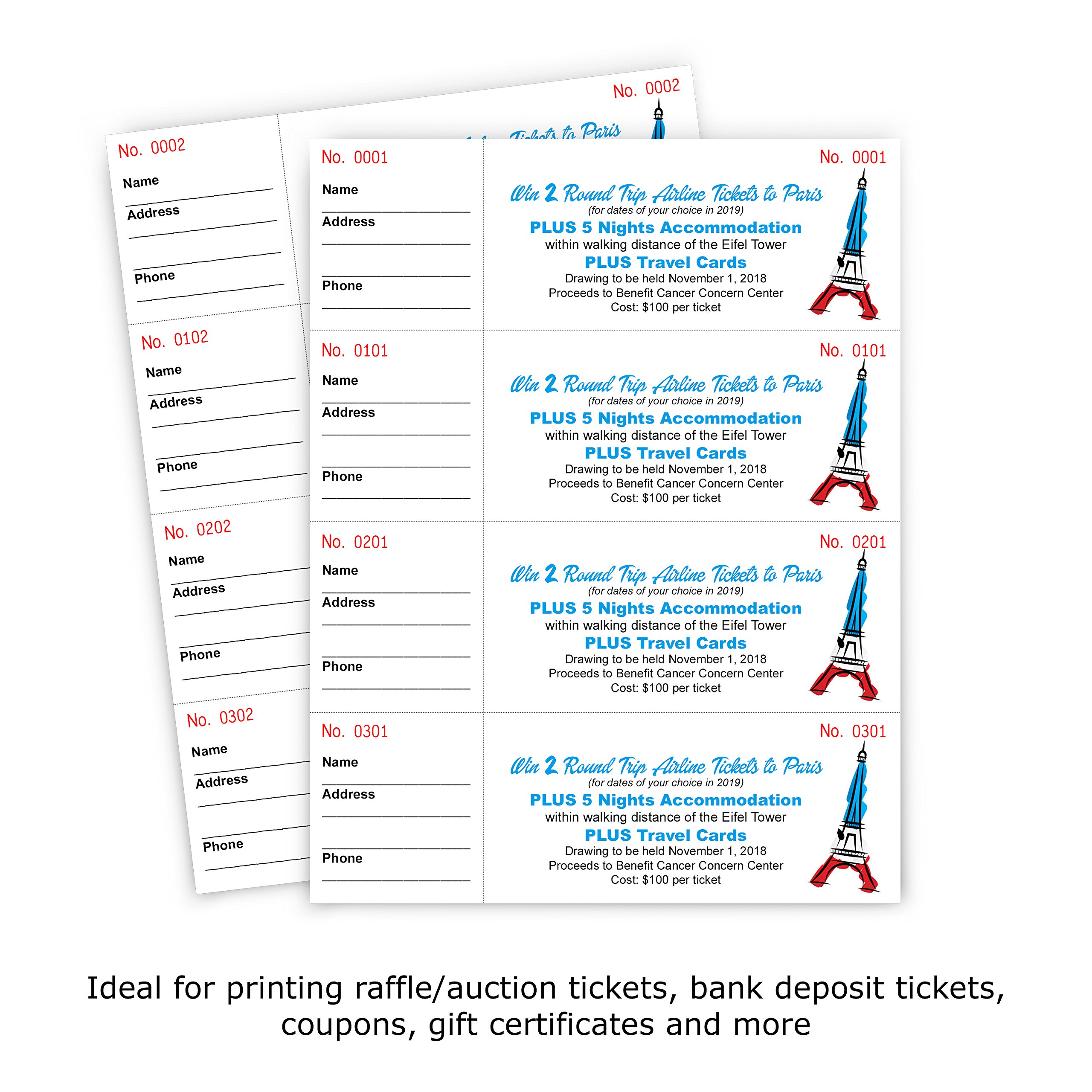 DocuGard Perforated Paper for Deposit Tickets, Raffle Tickets, and More, Tear-Away Stubs, 8.5 x 11, 24 lb, 4 Perfs, 500 Sheets, White (04289-1)