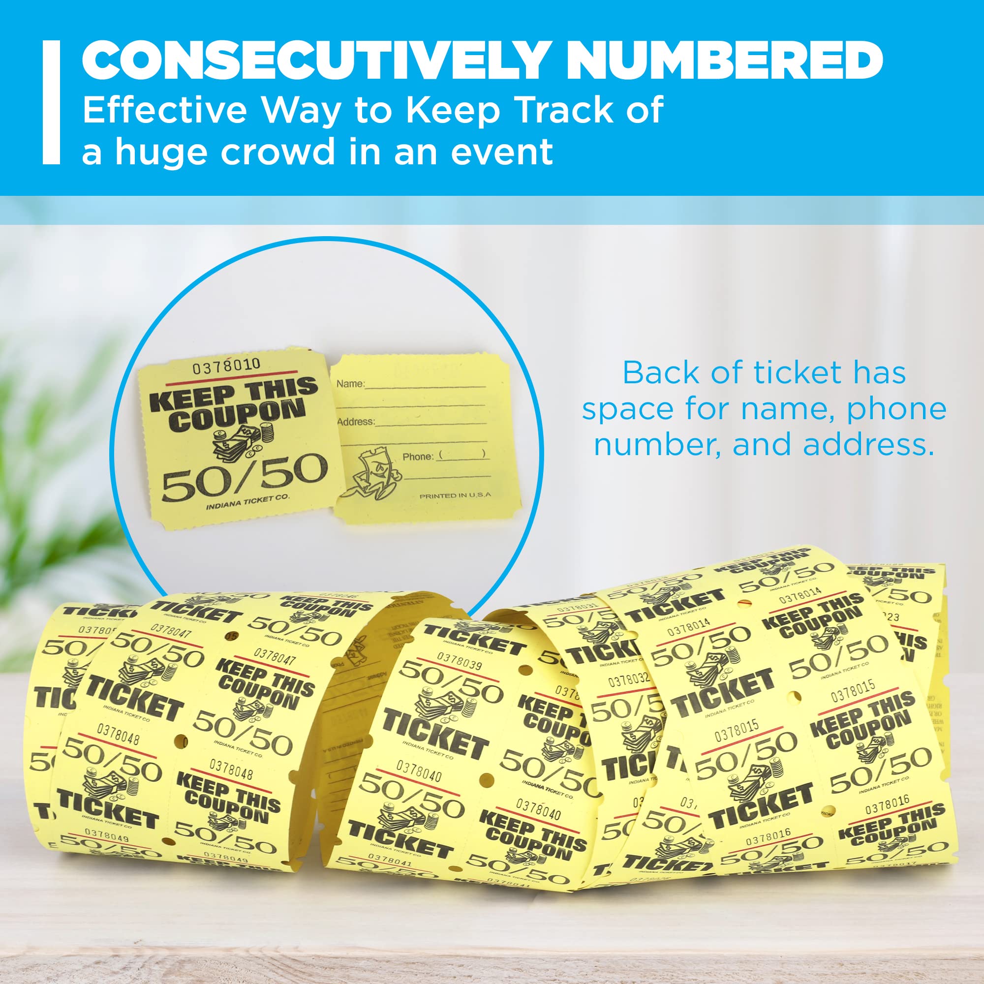 Raffle Tickets Double Roll - 50/50-1000 Ticket Count Per Roll - Easy Tear Away Stubs for Contact Info - Raffle Drum Tickets Roll for Drinks, Carnival, Chinese Auction, Events (Green)