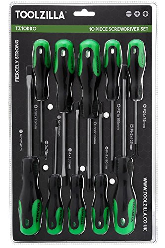 TOOLZILLA Screwdriver Set, 10 Piece Magnetic Screwdriver Tool Set for DIY Hand Tools. High performance Set | Screwdriver with Comfort Grip, Cross-Head Screwdriver Heads, Flat Heads.