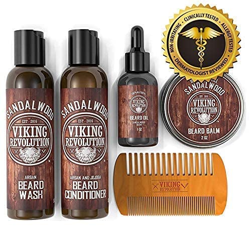 Ultimate Beard Care Conditioner Kit - Beard Grooming Kit for Men Softens, Smoothes and Soothes Beard Itch- Contains Beard Wash & Conditioner, Beard Oil, Beard Balm and Beard Comb- Sandalwood Scent