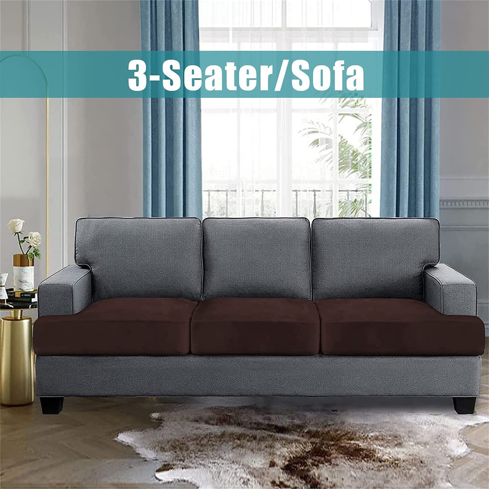 OOCCO Stretch Velvet T Cushion Sofa Slipcovers, Individually Sofa Cushion Covers for Cushion Couch Seat Cushion Covers, Sofa Seat Cushion Covers with Elastic Bands Machine Washable (Brow