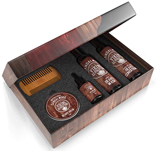 Ultimate Beard Care Conditioner Kit - Beard Grooming Kit for Men Softens, Smoothes and Soothes Beard Itch- Contains Beard Wash & Conditioner, Beard Oil, Beard Balm and Beard Comb- Sandalwood Scent