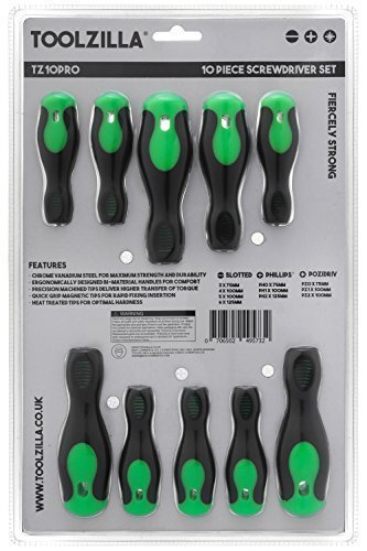 TOOLZILLA Screwdriver Set, 10 Piece Magnetic Screwdriver Tool Set for DIY Hand Tools. High performance Set | Screwdriver with Comfort Grip, Cross-Head Screwdriver Heads, Flat Heads.