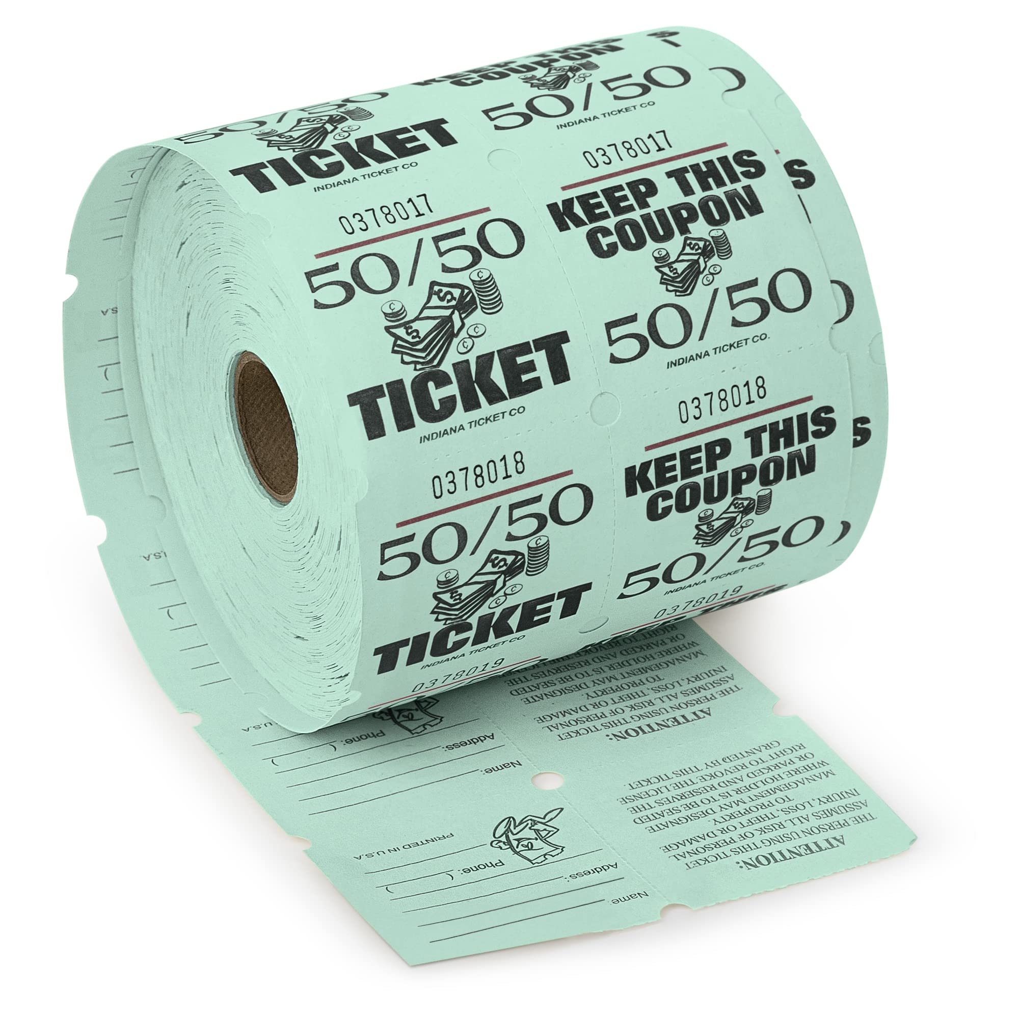 Raffle Tickets Double Roll - 50/50-1000 Ticket Count Per Roll - Easy Tear Away Stubs for Contact Info - Raffle Drum Tickets Roll for Drinks, Carnival, Chinese Auction, Events (Green)