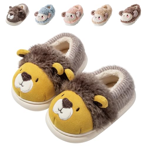 Fiedaz Toddler Slippers Boys Girls Plush Warm House Slippers Ultra-light Cartoon Lion Slipper Slip-on Non-slip Sole Home Shoes Indoor Outdoor Yellow 6-6.5 CN 150