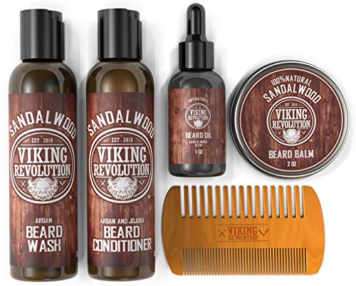 Ultimate Beard Care Conditioner Kit - Beard Grooming Kit for Men Softens, Smoothes and Soothes Beard Itch- Contains Beard Wash & Conditioner, Beard Oil, Beard Balm and Beard Comb- Sandalwood Scent