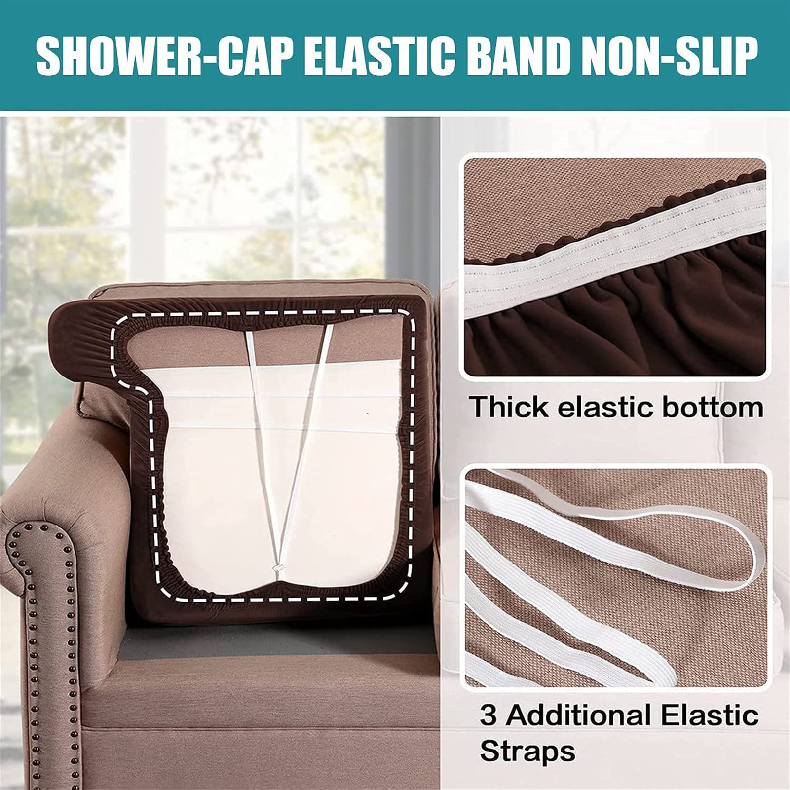OOCCO Stretch Velvet T Cushion Sofa Slipcovers, Individually Sofa Cushion Covers for Cushion Couch Seat Cushion Covers, Sofa Seat Cushion Covers with Elastic Bands Machine Washable (Brow
