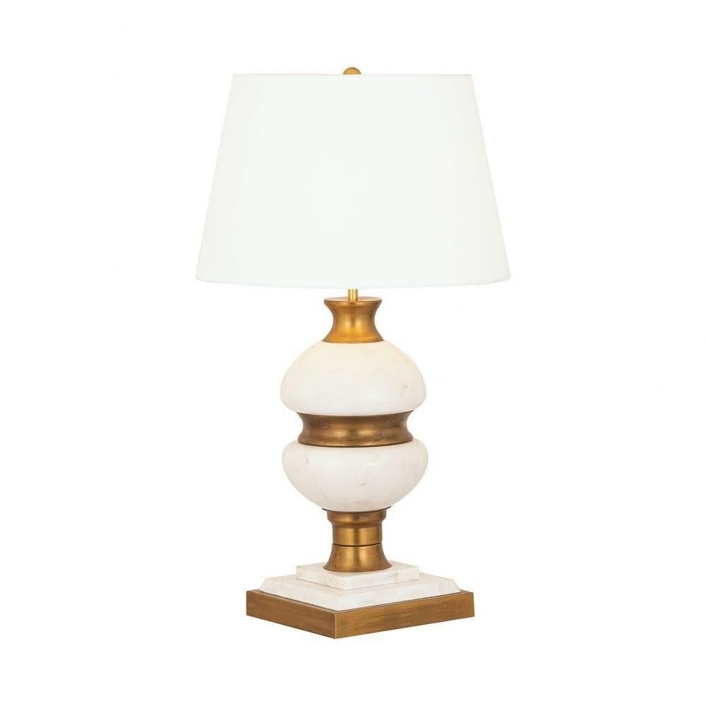 Eagle Beeches - 1 Light Table Lamp Natural Alabaster/Aged Brass/Aged Brass Finish with White Cotton Shade - 2499-BEL-4347220 - Bailey Street Home