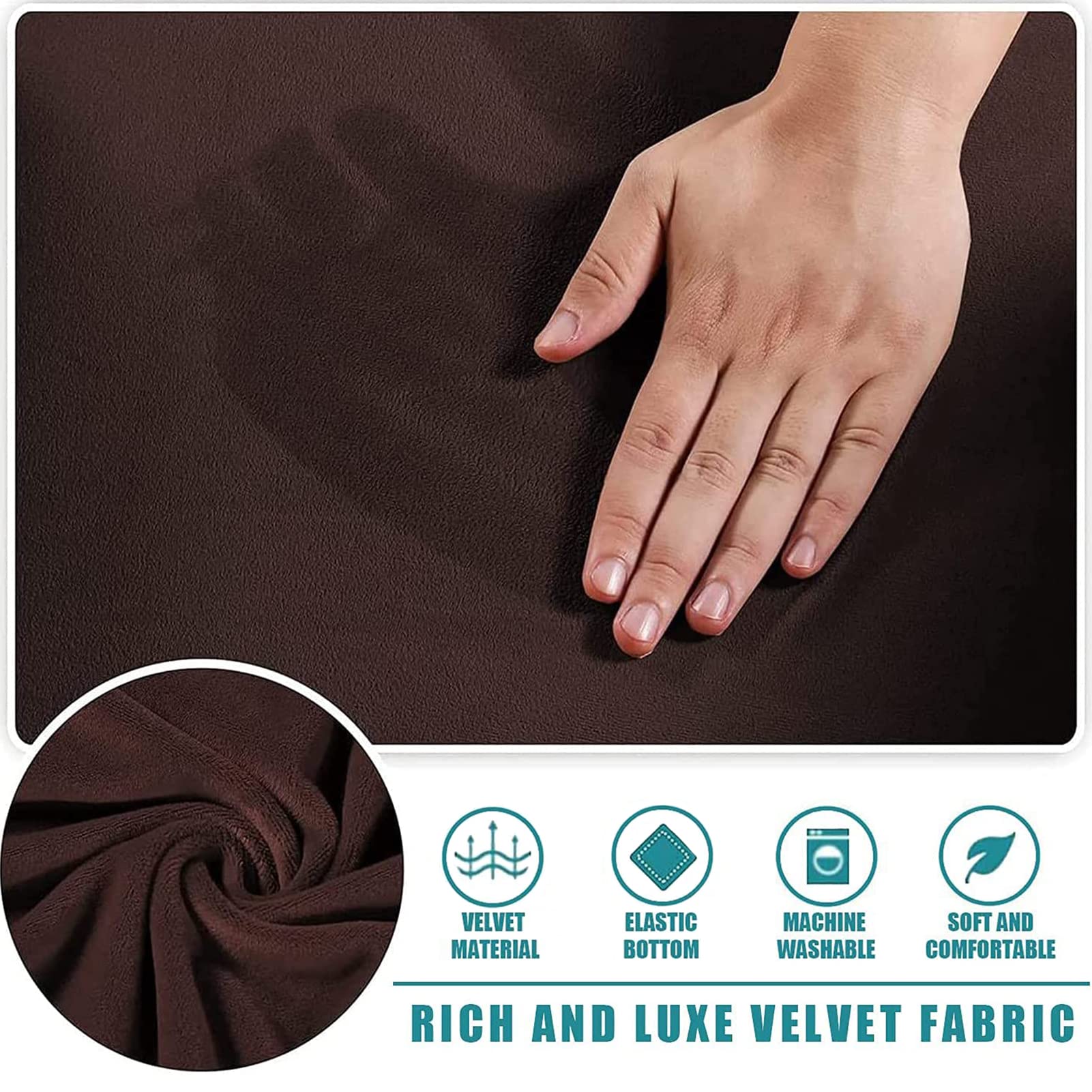 OOCCO Stretch Velvet T Cushion Sofa Slipcovers, Individually Sofa Cushion Covers for Cushion Couch Seat Cushion Covers, Sofa Seat Cushion Covers with Elastic Bands Machine Washable (Brow