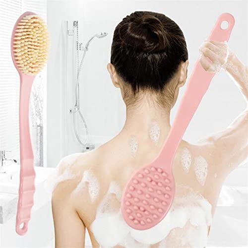 INGVY Dry Brushing Body Brush Long Handle Bath Brush Soft Body Scrubber Shower Exfoliating Scrub Exfoliator Skin Massager Cleaning Brush Bathroom Accessories (Color : Pink)