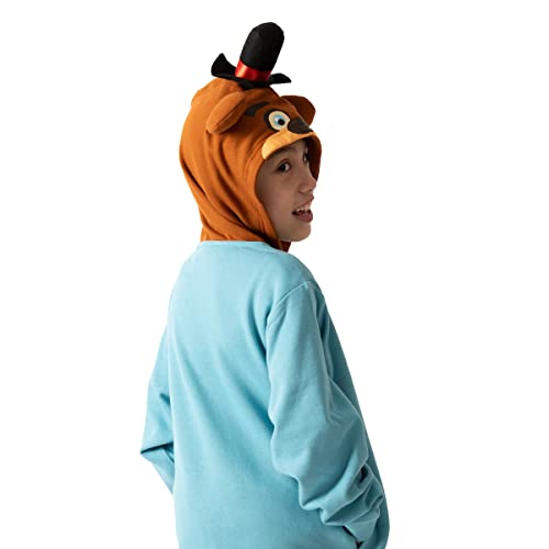 Five Nights At Freddy's Big Face Freddy Hood Long Sleeve Denim Heather Boy's Hooded Sweatshirt-Small
