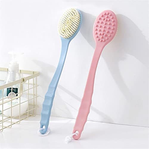 INGVY Dry Brushing Body Brush Long Handle Bath Brush Soft Body Scrubber Shower Exfoliating Scrub Exfoliator Skin Massager Cleaning Brush Bathroom Accessories (Color : Pink)