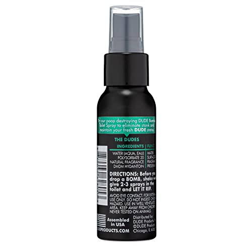 DUDE Bombs Toilet Spray - 2.5 oz Spray Bottle β Forest Fresh Toilet Spray with Pine and Cedarwood Essential Oils - Stank Eliminator Up to 150 Dumps