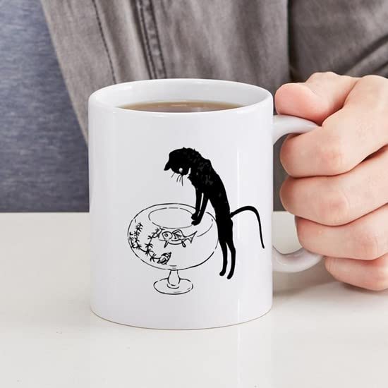 CafePress Cat Peering Into Fishbowl Mug Ceramic Coffee Mug, Tea Cup 11 oz